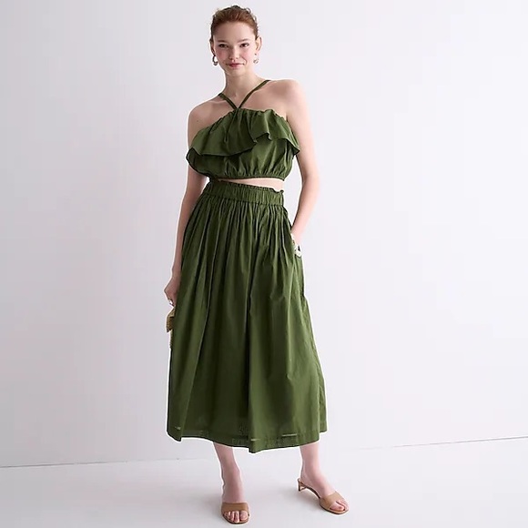 J. Crew | Tops | J Crew Boho Ruffle Cropped Halter Top Deep Seaweed Nwt ...